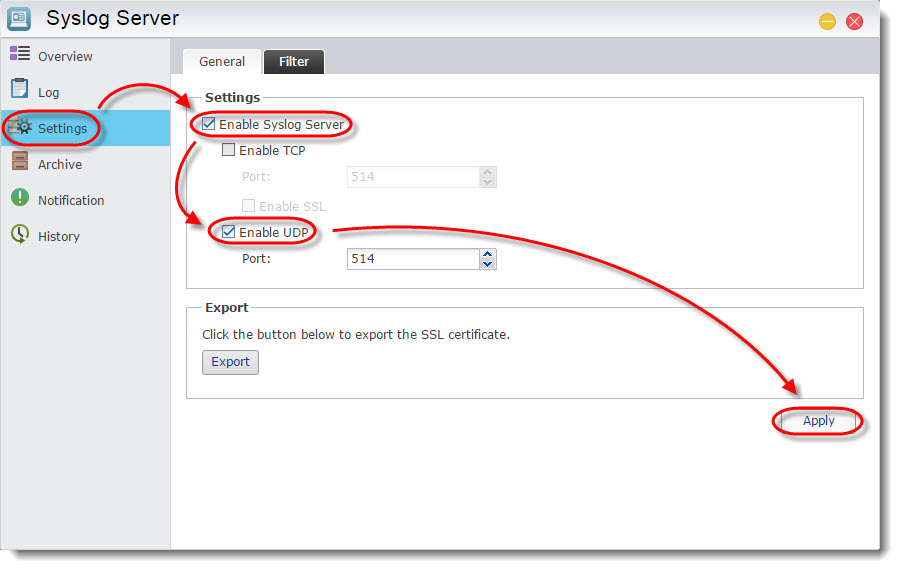 將 NAS 設定為 Syslog 伺服器 - ASUSTOR NAS